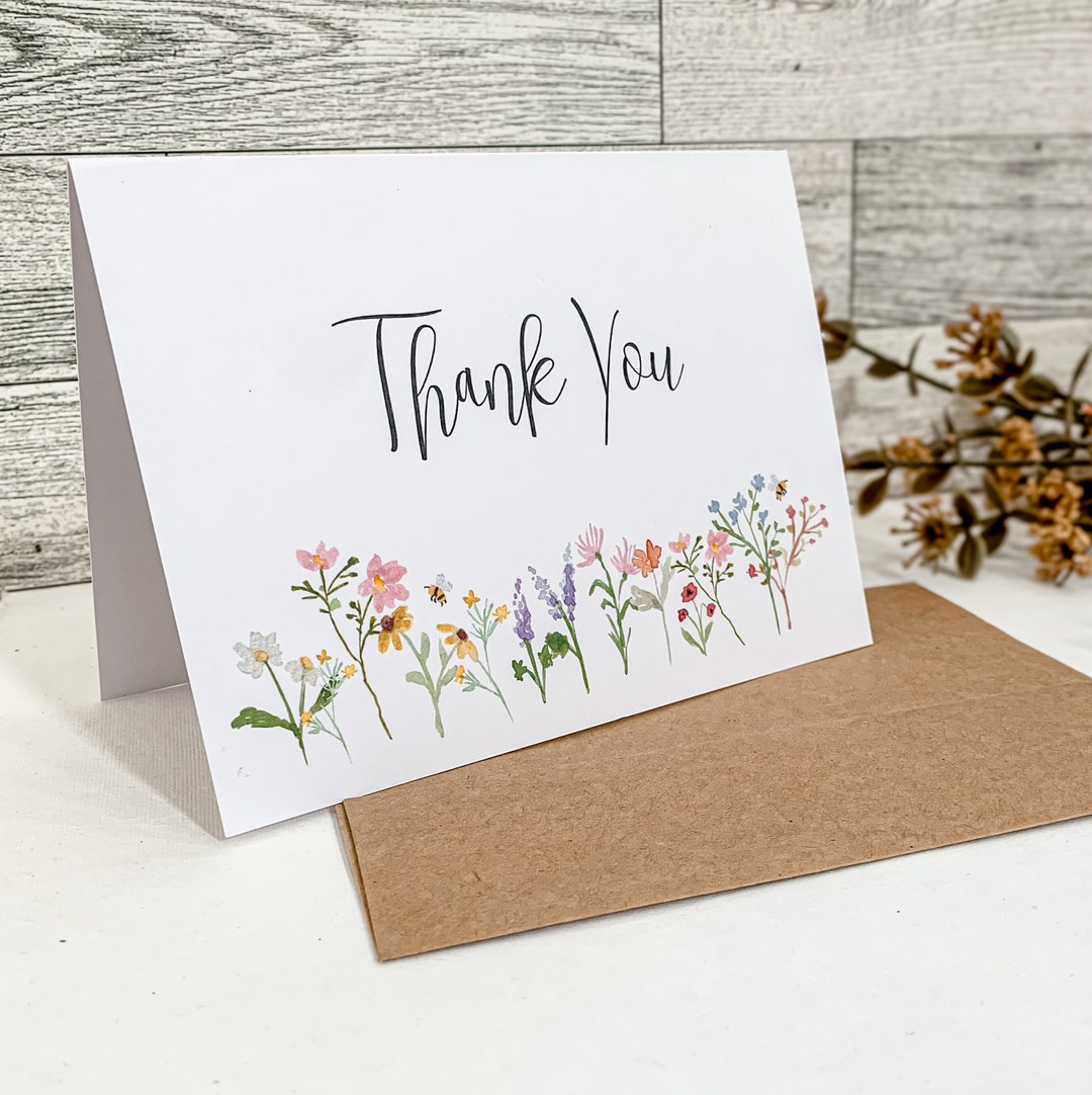 Wildflower Thank You Card Baby Shower or Bridal Shower Thank - Etsy