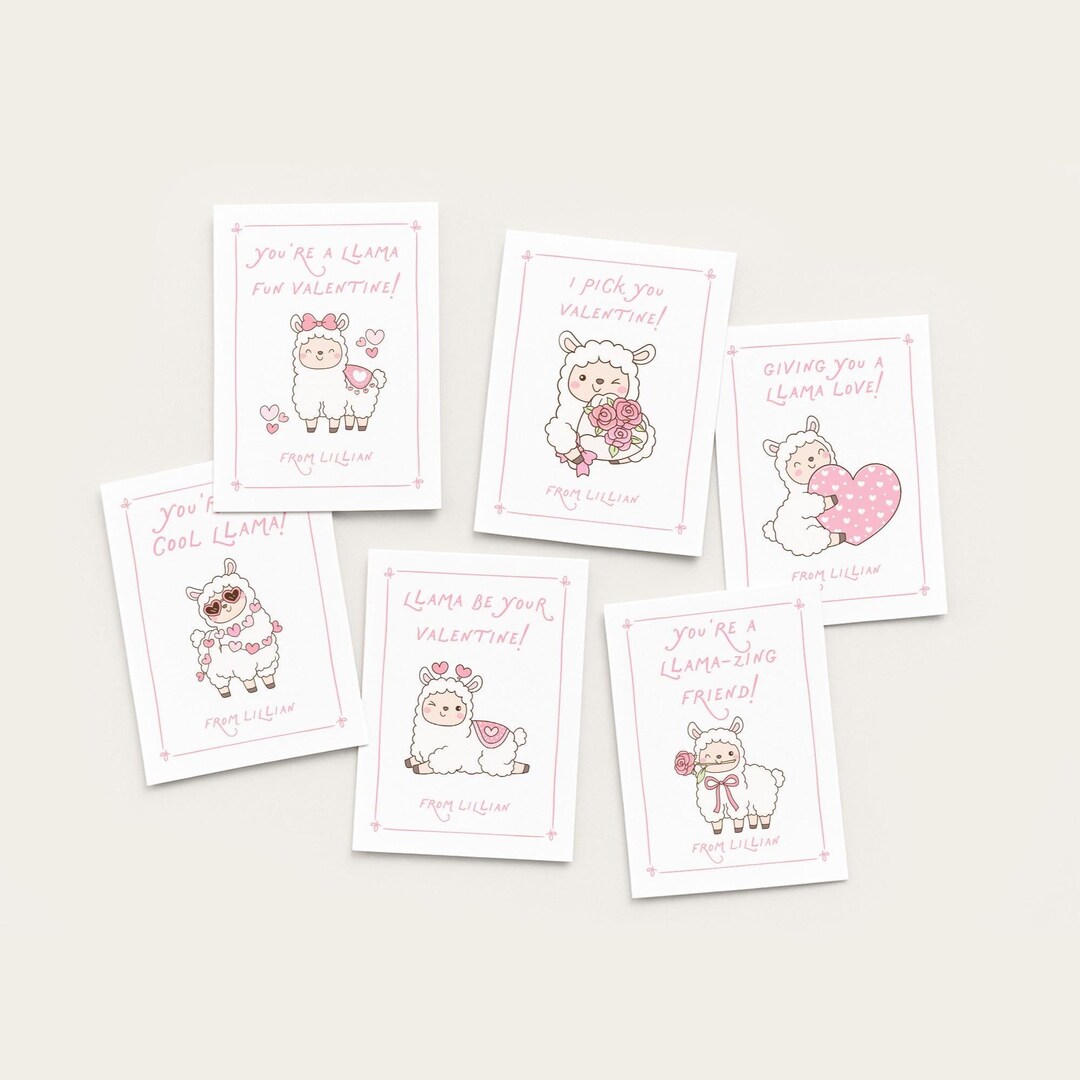 Preppy Llama Valentine's Day Classroom Cards, Printed and Shipped, Set ...