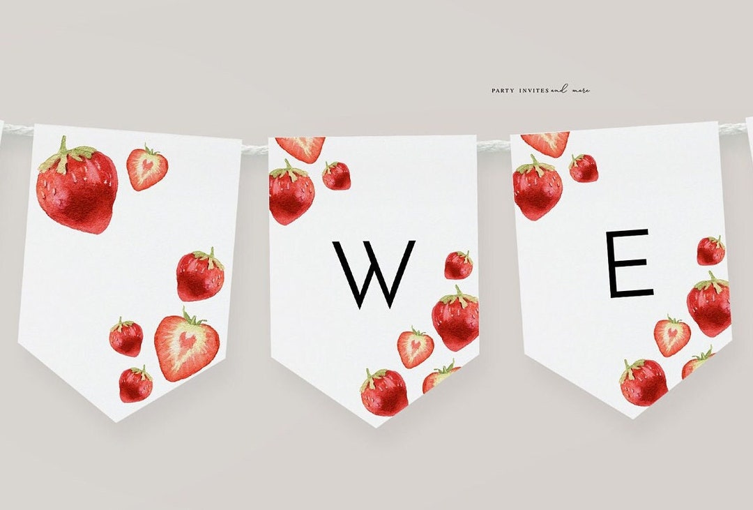 Editable Strawberry Baby Shower Banner, Strawberries Birthday Banner ...