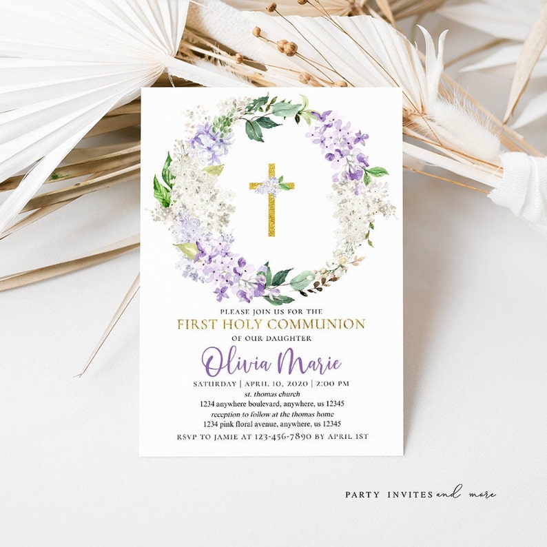 Lilac Purple First Communion Invitation First Holy Communion - Etsy