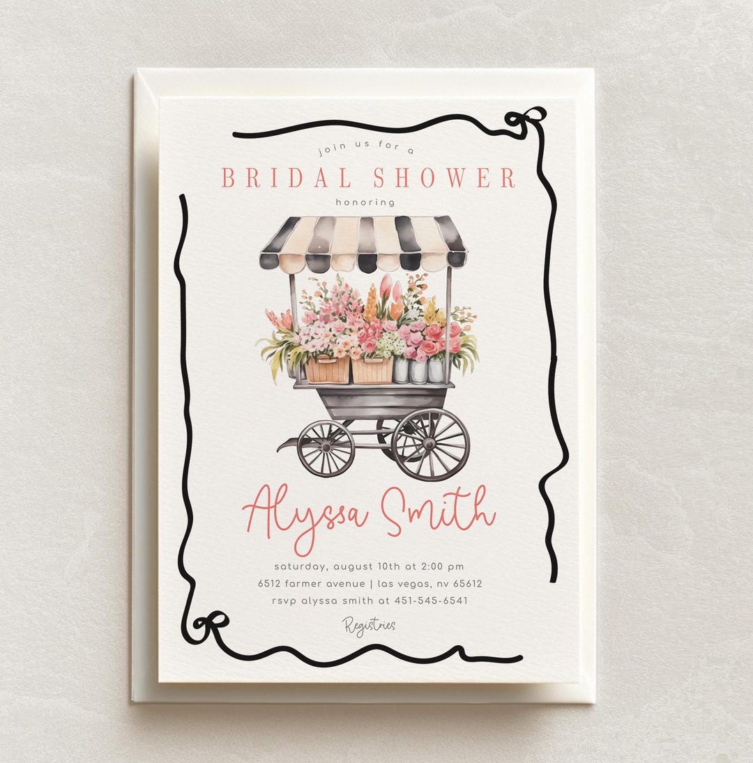 Flower Market Bridal Shower Invitation, Editable Flower Cart Bridal ...