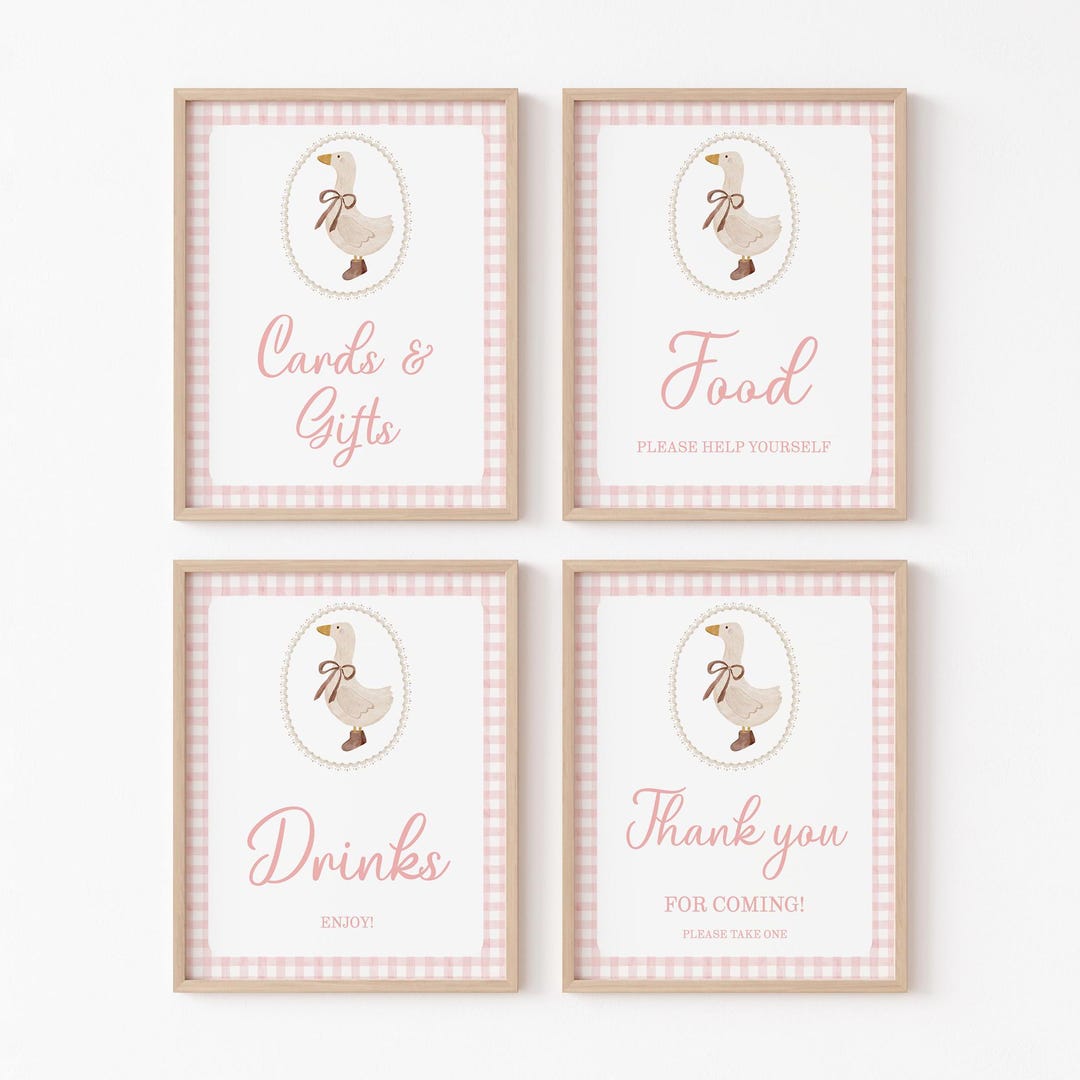 Pink Gingham and Goose Birthday or Baby Shower Table Signs, Goose ...