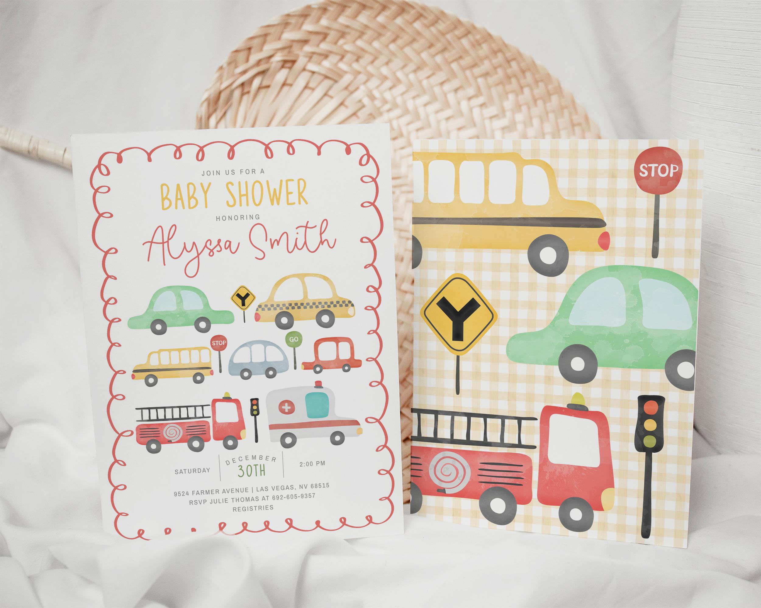 Transportation Baby Shower Invitation Set, Car and Truck Baby Shower ...