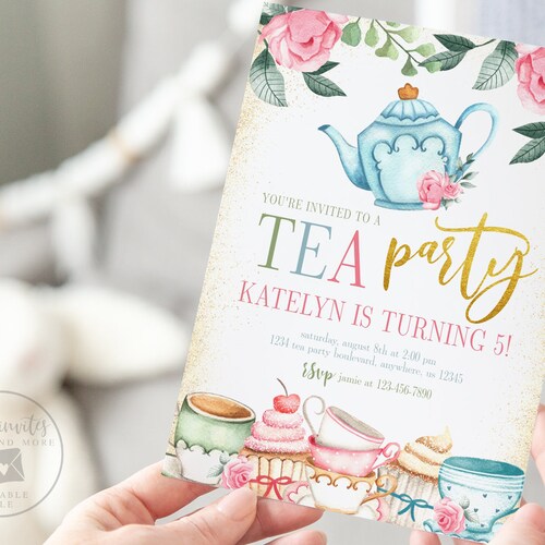 Tea Party Birthday Invitation Floral High Tea Invite Time for - Etsy