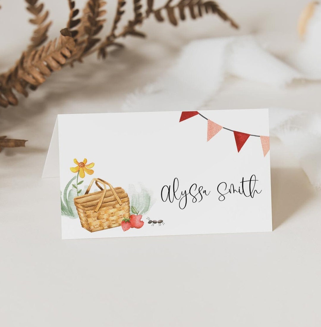 Editable Picnic Place Card Table Tent, Custom Picnic in the Park Themed ...