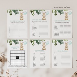 Bunny Baby Shower Game Bundles, Printable Boy Bunny Baby Shower Party ...