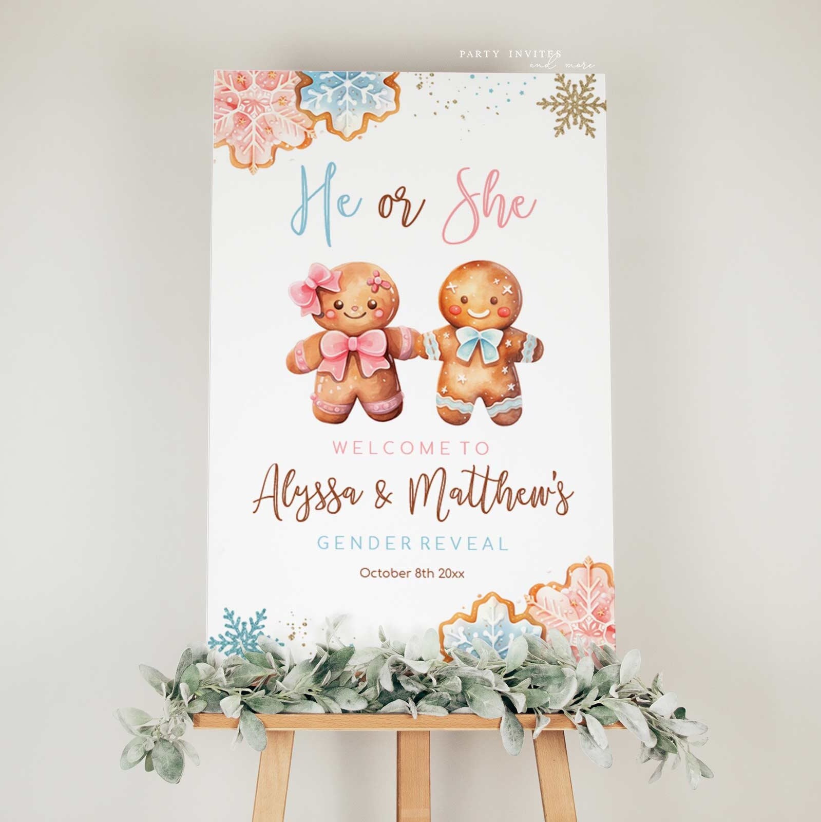 Pink and Blue Gingerbread Gender Reveal Welcome Sign | Editable ...