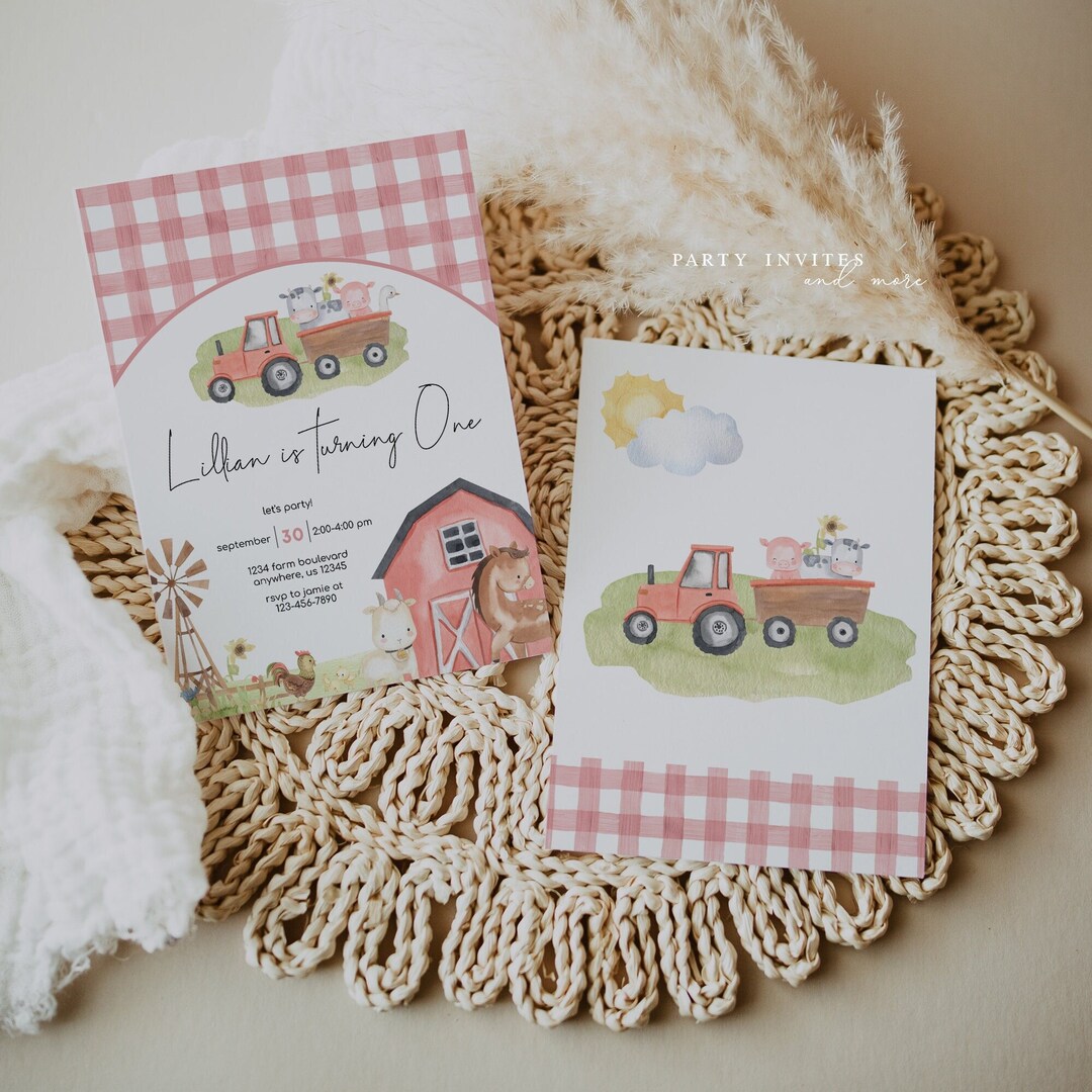 Editable Farm Birthday Invitation, Girl Farm First Birthday Invite ...