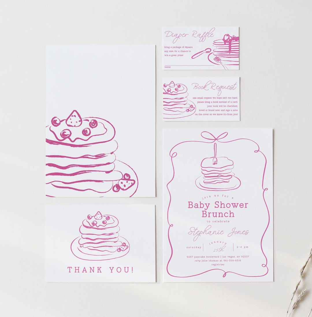Pancake Baby Shower Brunch Invitation Set With Hand Drawn Bow Frame ...