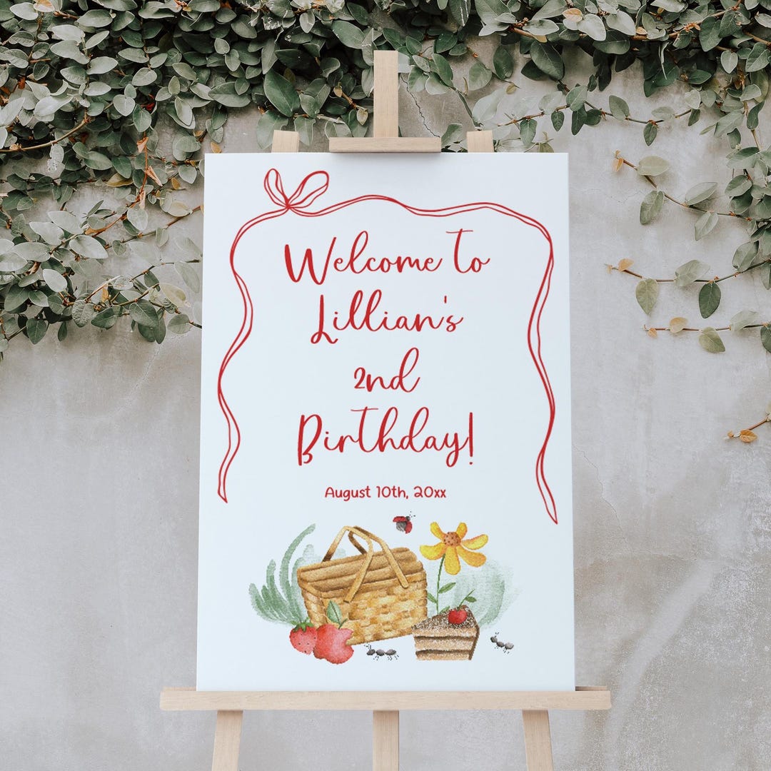 Picnic Birthday Party Welcome Sign With Bow, Picnic in the Park ...