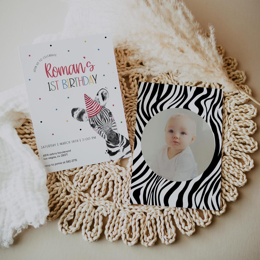 Editable Zebra Birthday Invitation, Safari Party Invite (digital ...