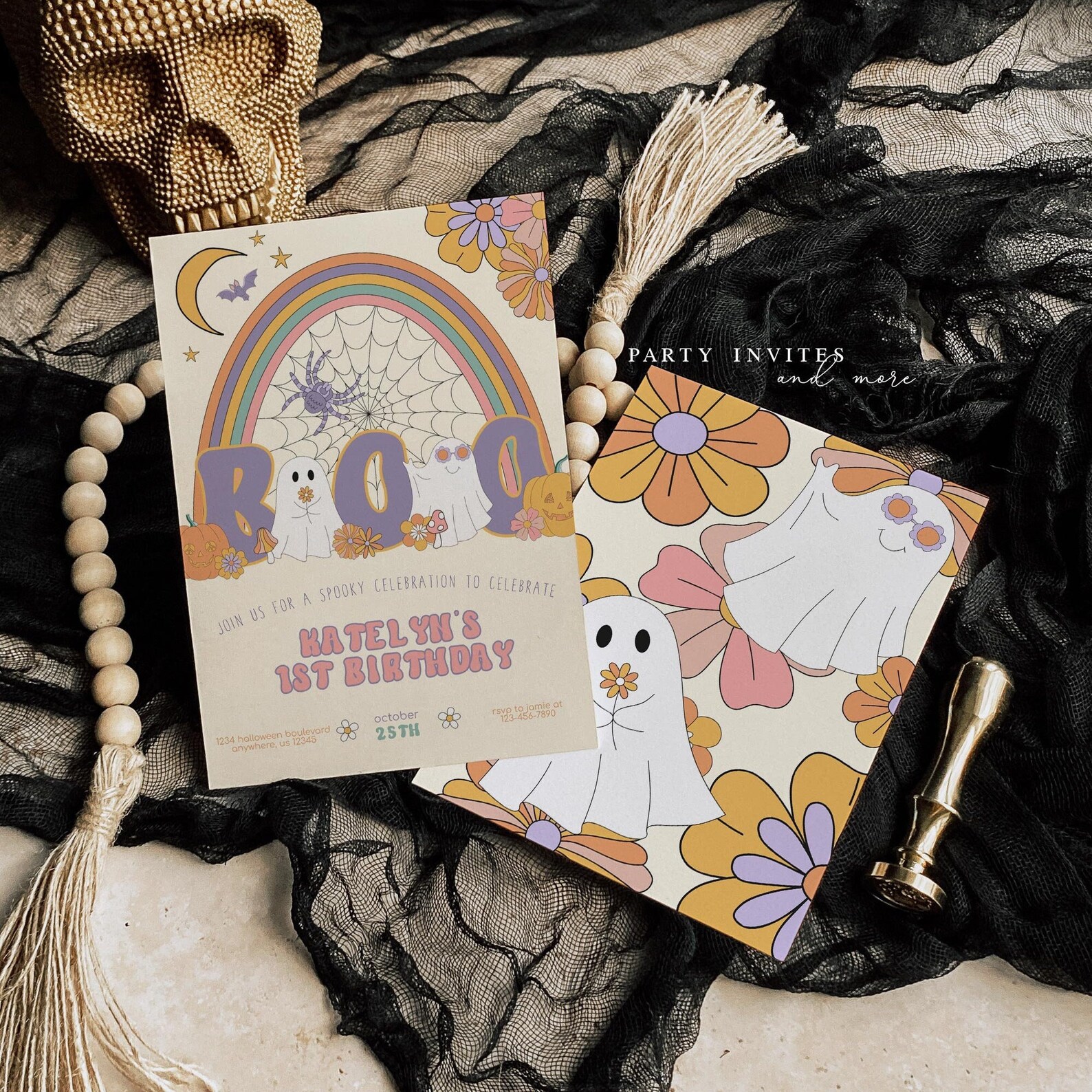 Retro Halloween Birthday Invitation Groovy Ghosts Halloween - Etsy