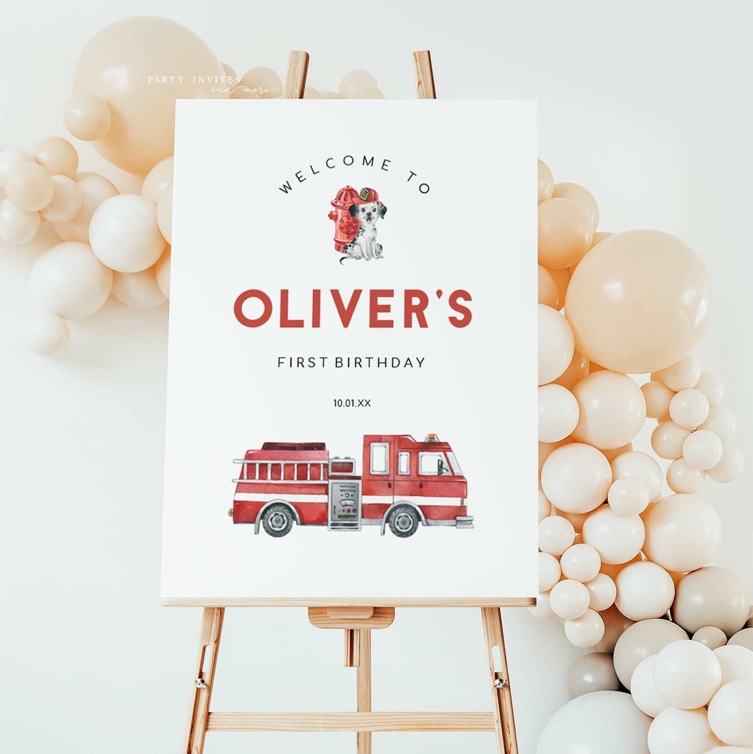 Fire Truck Birthday or Baby Shower Welcome Sign, Editable Firefighter ...