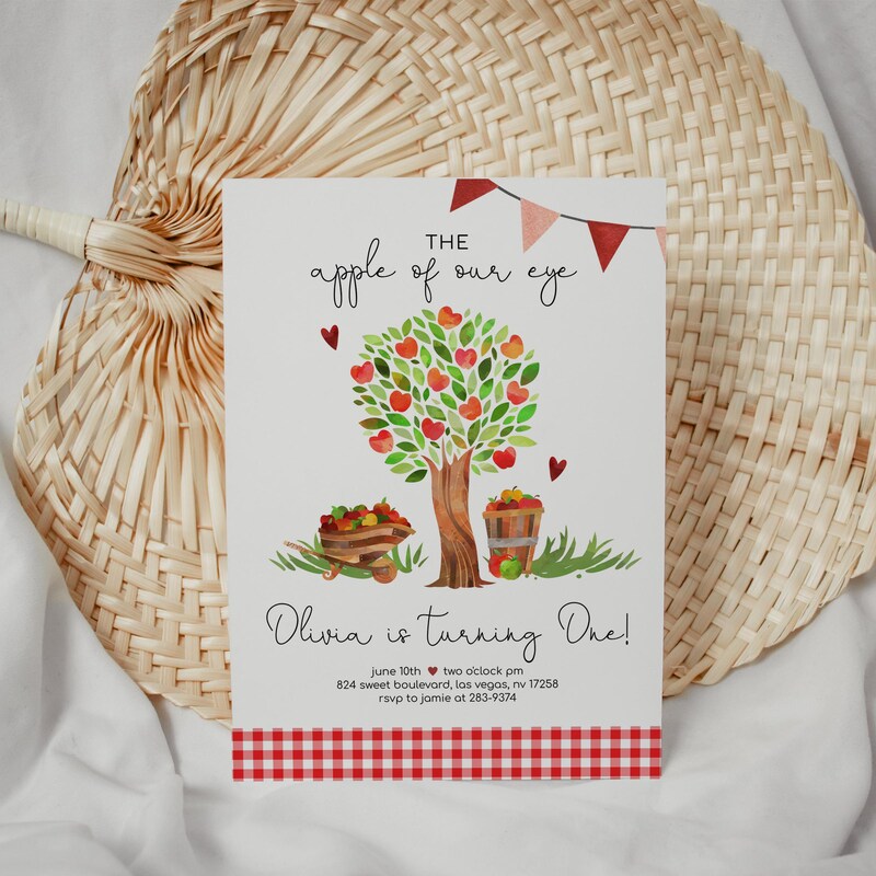 Apple Birthday Invitations - Etsy