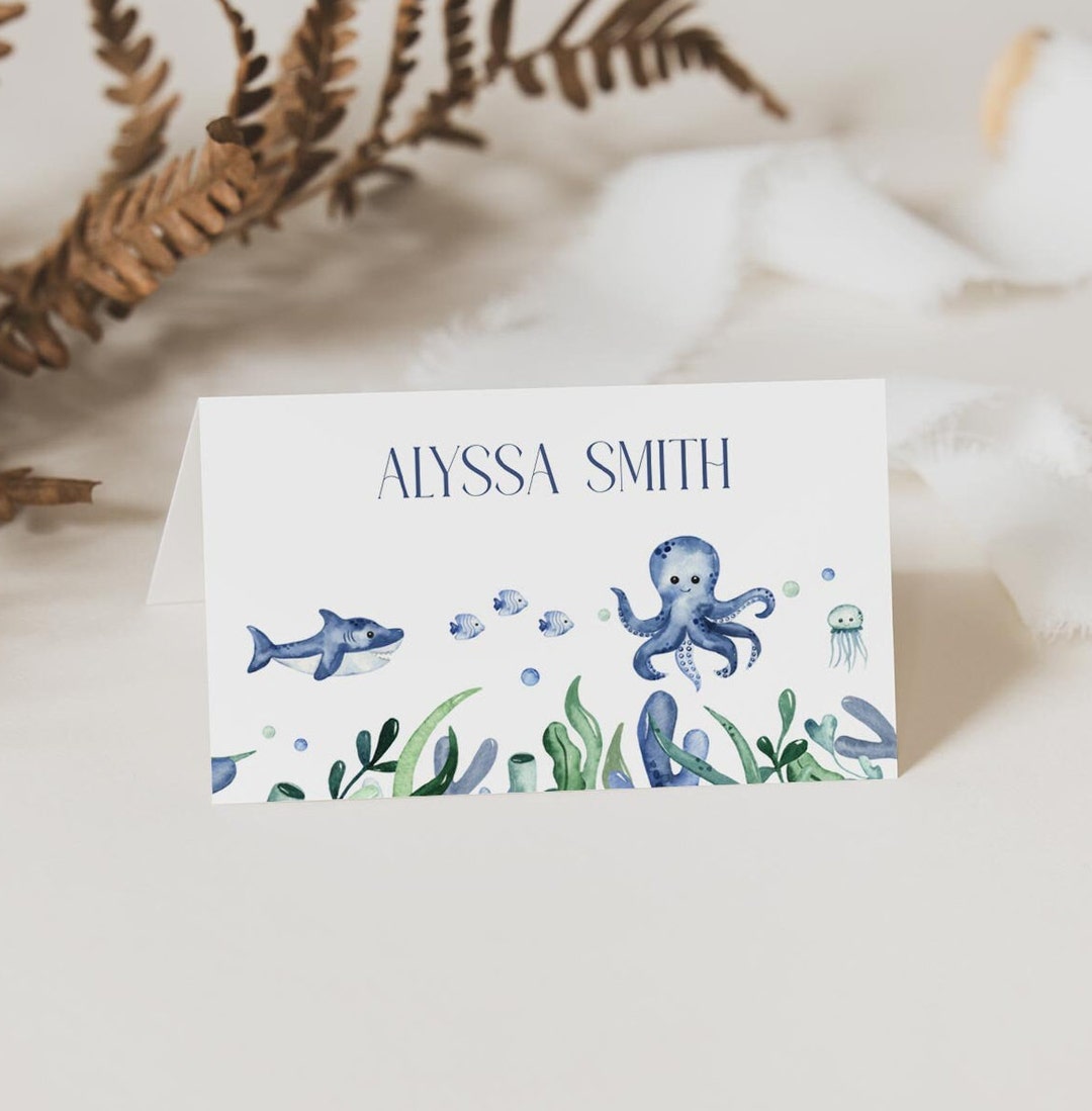 Editable Ocean Animals Place Card Table Tent, Custom Sea Themed Food ...
