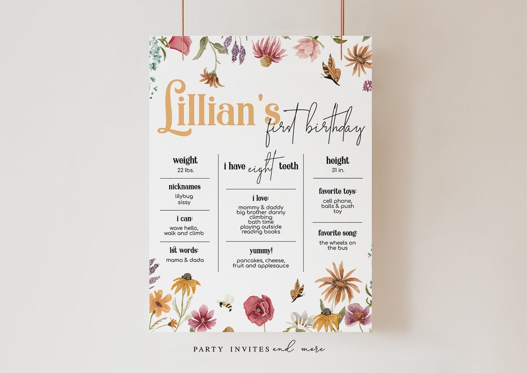 Wildflower Birthday Milestone Sign, Watercolor Floral First Birthday ...