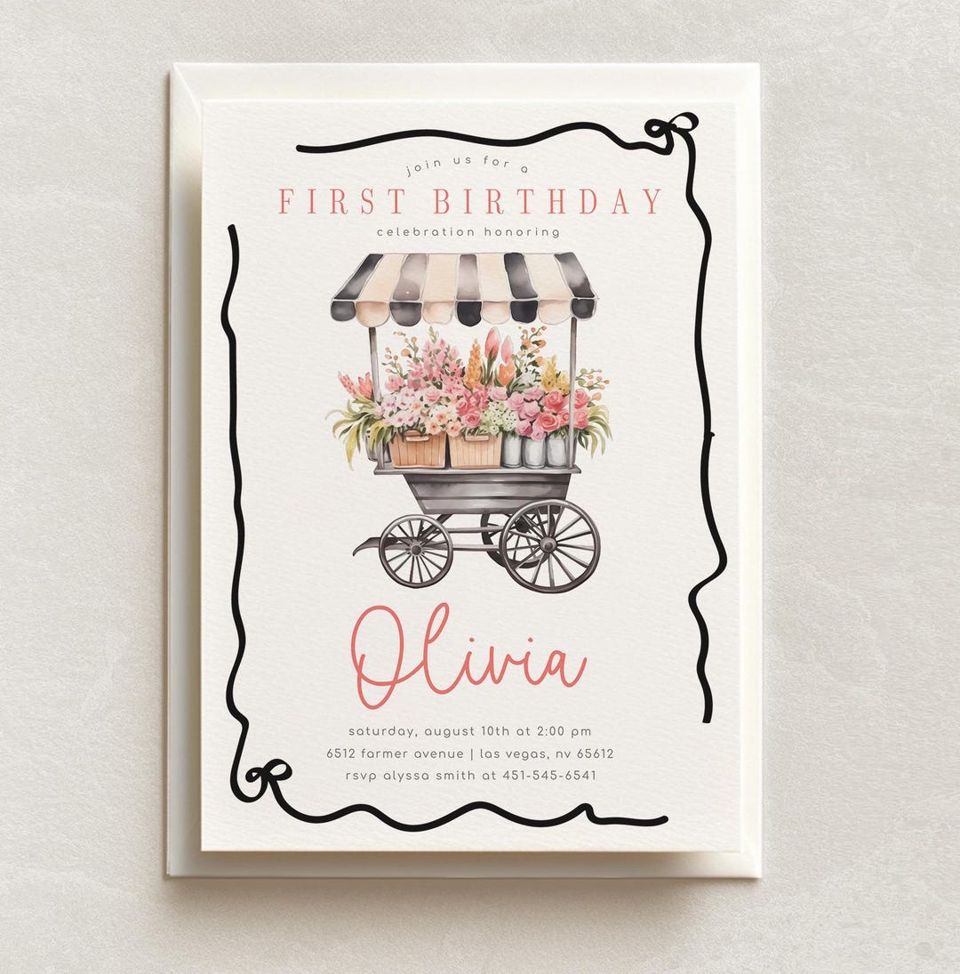 Flower Market Birthday Invitation, Editable Flower Cart Birthday ...