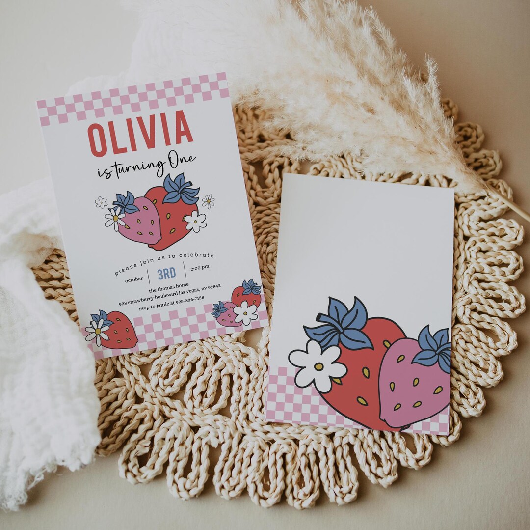 Editable Strawberry Birthday Invitation, Strawberries Birthday Party ...