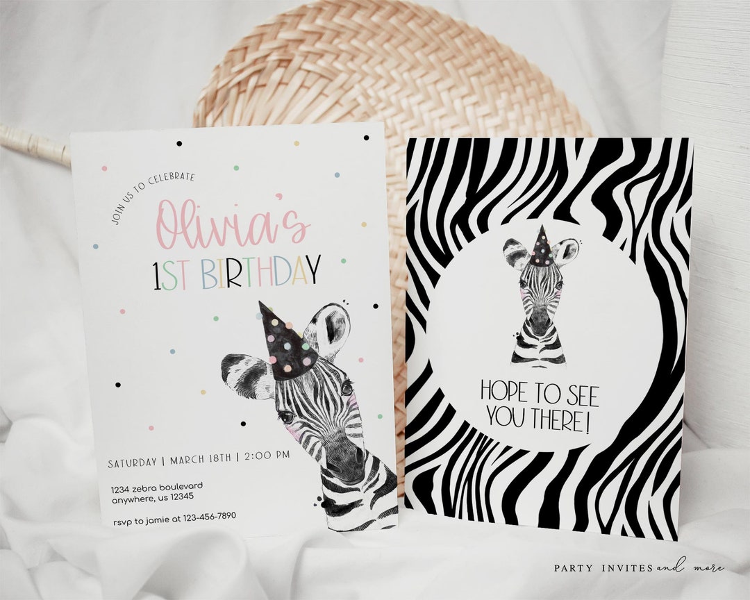 Zebra Birthday Invitation, Editable Zebra Party Invite, Safari Animals ...