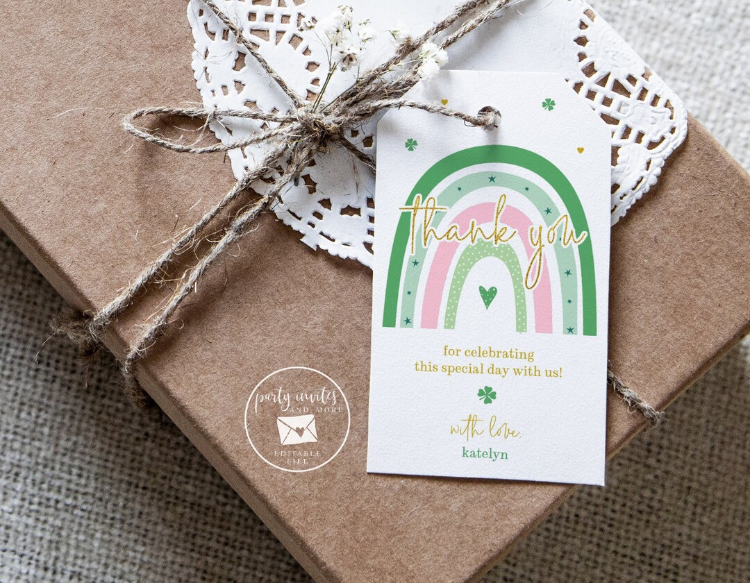 Editable Rainbow St Patricks Day Gift Tag, Shamrock Favor Tags, St ...