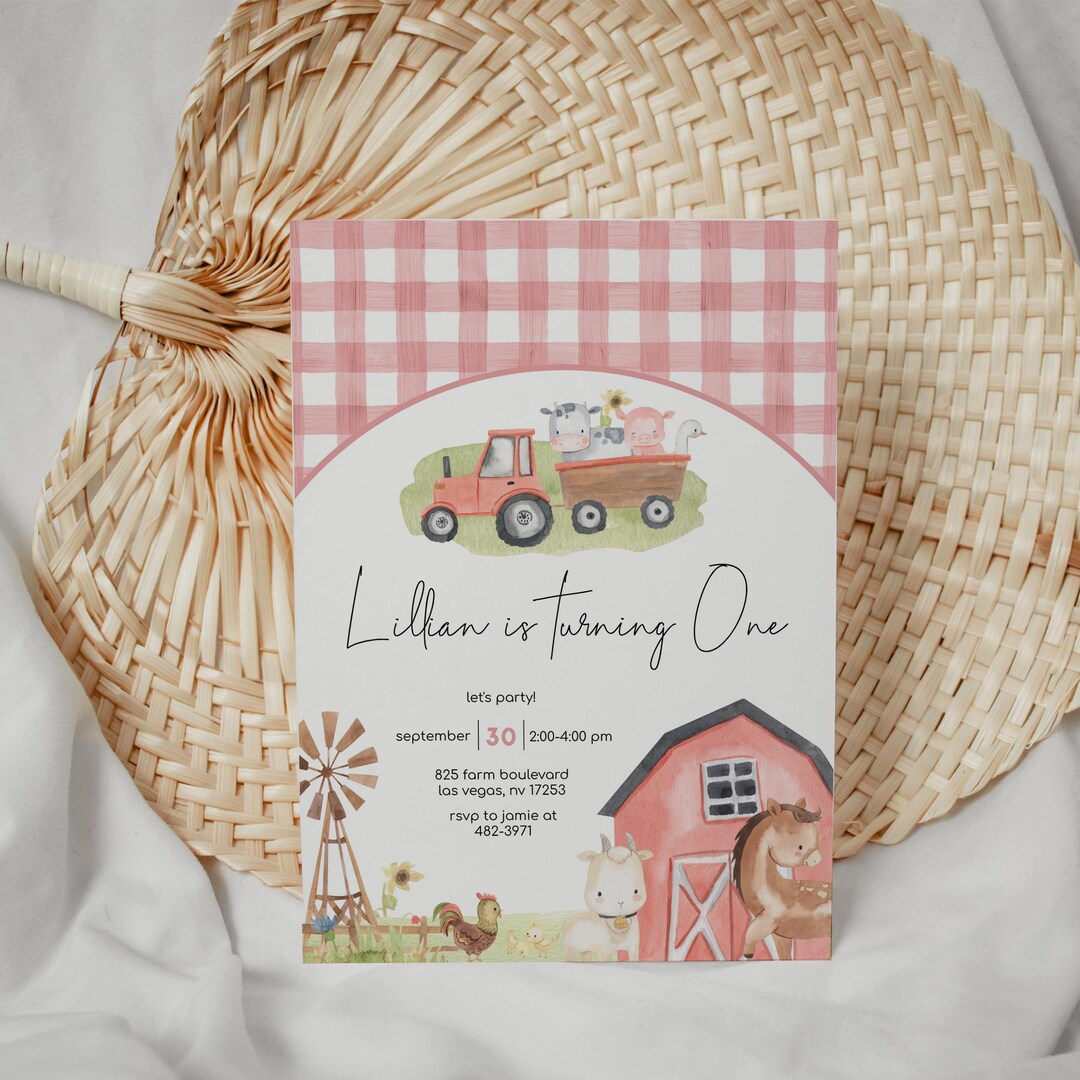 Editable Farm Birthday Invitation, Girl Farm First Birthday Invite ...