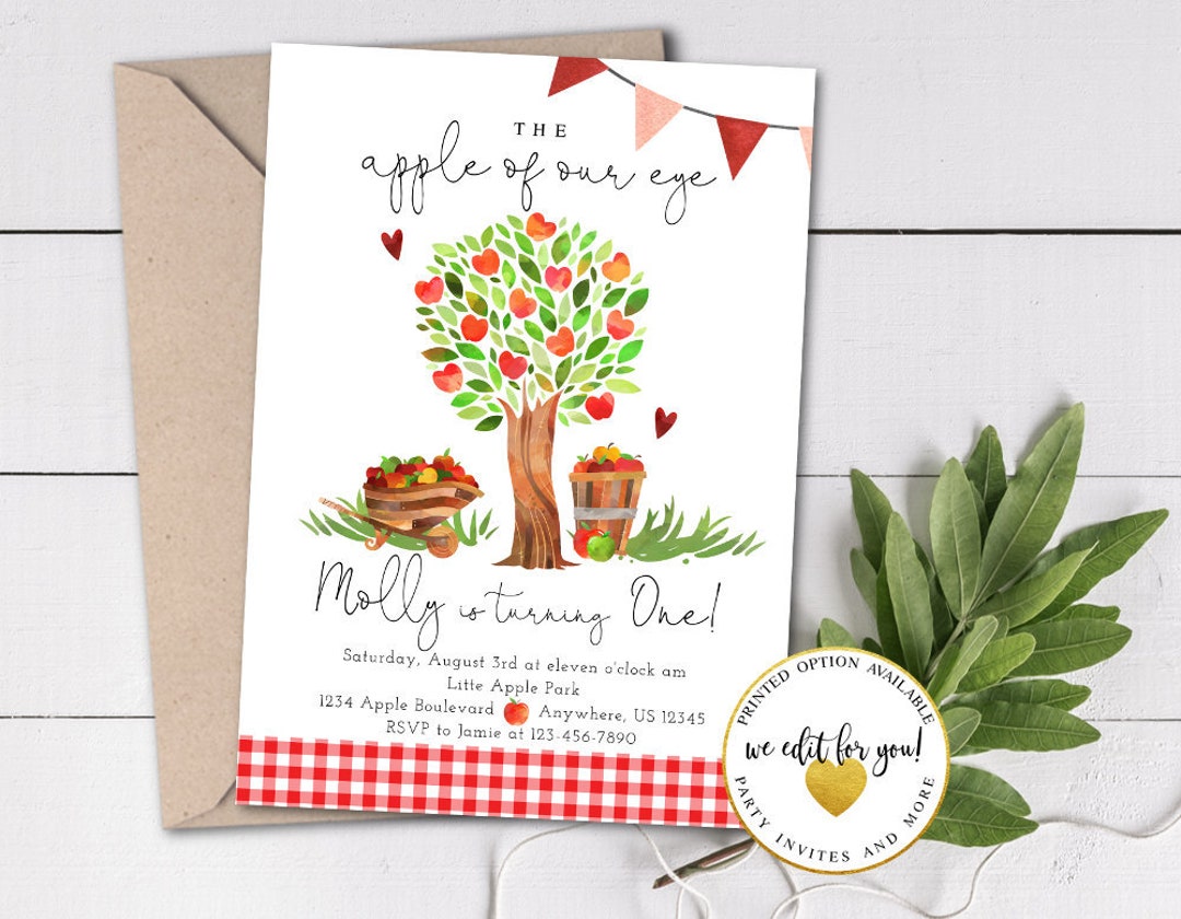 Apple Birthday Invitation Apple Birthday Party Invite Fall - Etsy