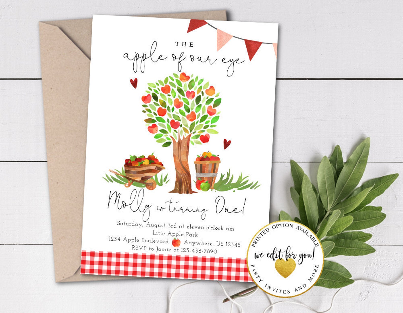Apple Birthday Invitation Apple Birthday Party Invite Fall | Etsy