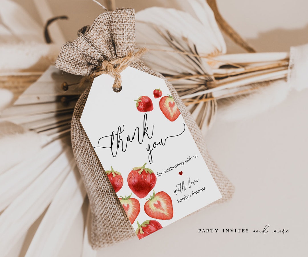 Strawberry Thank You Tags, Strawberry Birthday Party or Baby Shower ...