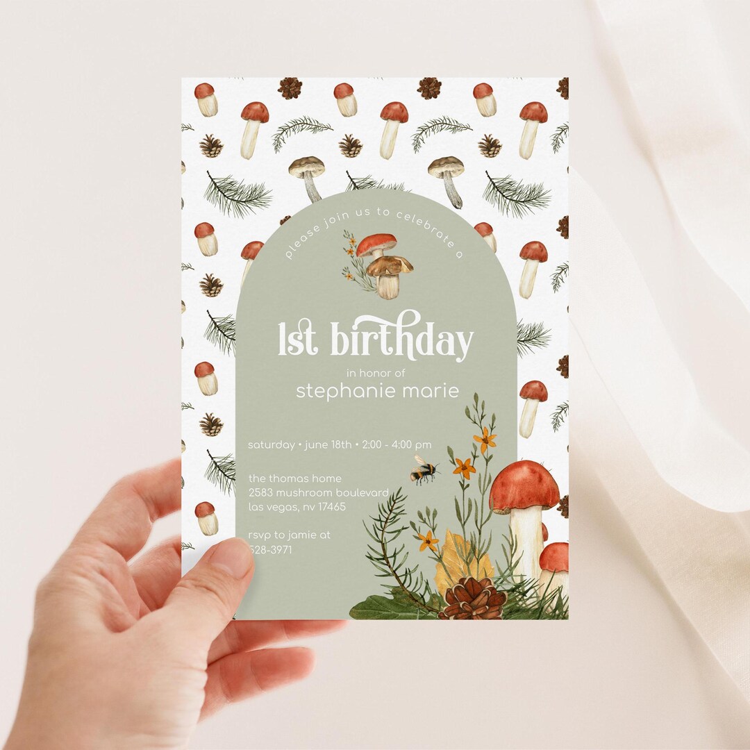 Mushroom Birthday Invitation, Woodland Fall Mushroom Invite, Forest ...