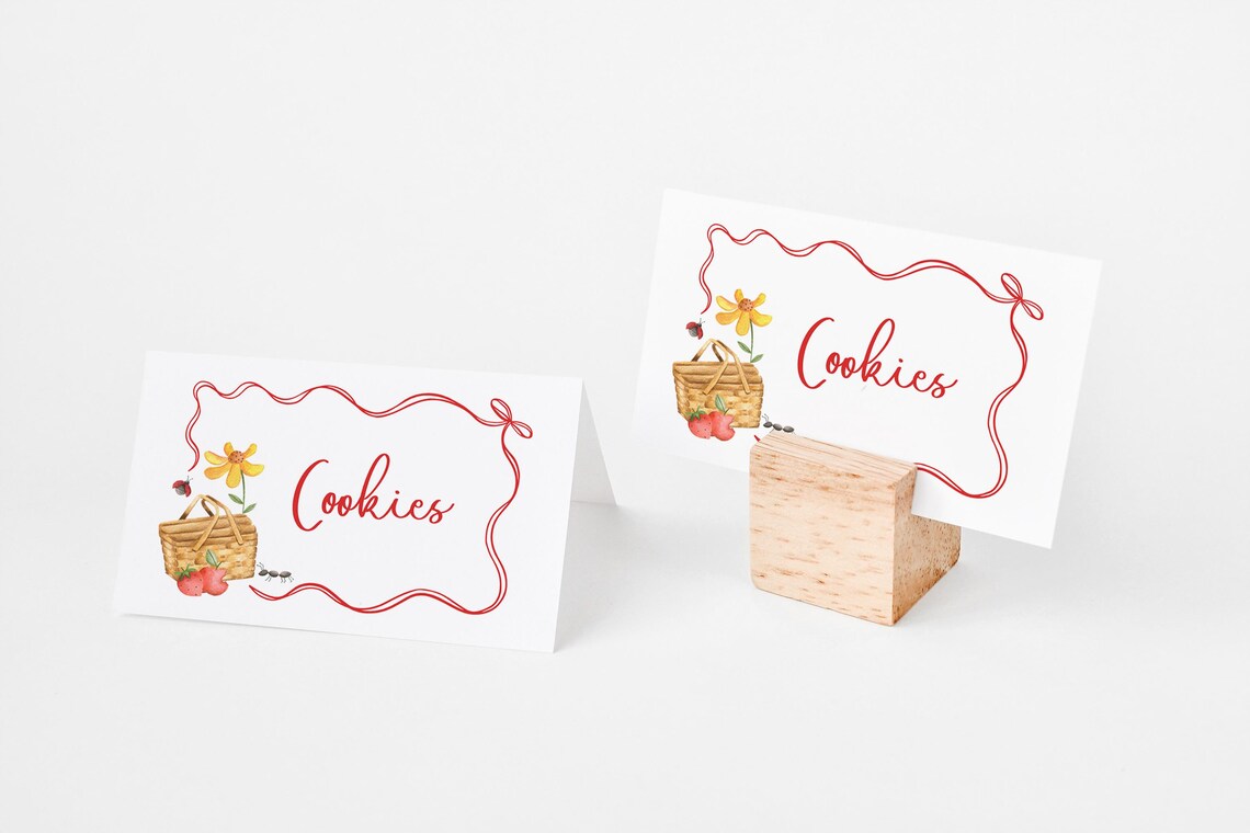 Picnic Birthday Party Place Cards With a Bow Frame, Party Seating Cards ...