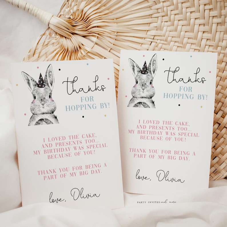 Bunny Birthday Thank You Card Rabbit First Birthday Thank You - Etsy
