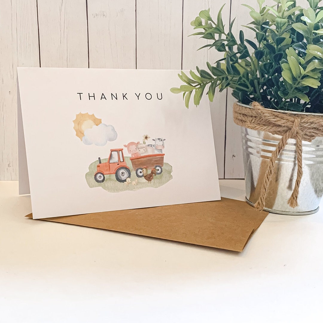 Printed Farm Animals Thank You Cards | Farm Themed Birthday or Baby ...