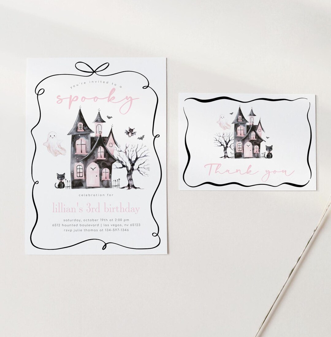 Haunted House Girl Birthday Invitation Set, Spooky Halloween Ghost ...