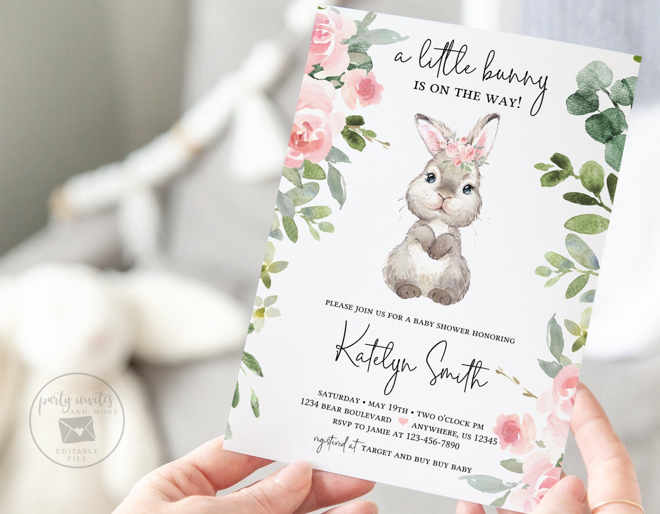 Editable Bunny Baby Shower Invitation Girl Bunny Shower - Etsy