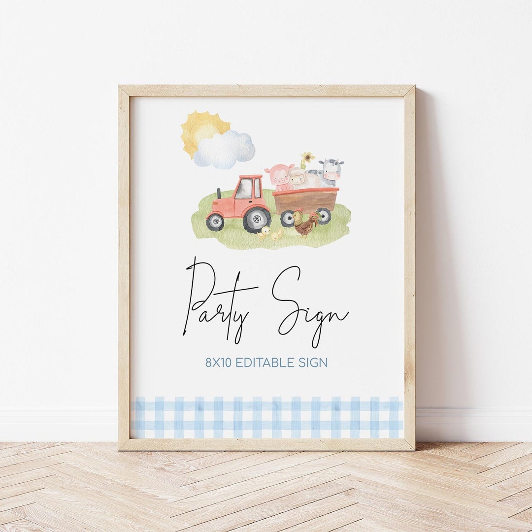 Blue Farm Animals Birthday Party or Baby Shower Custom Sign, Farm Party ...