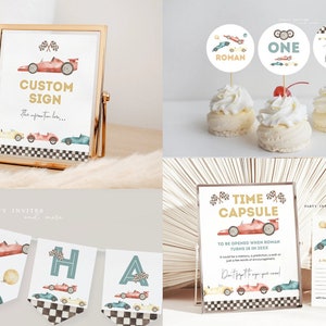 Editable Race Car First Birthday Invitation Bundle, Racing Party 1st ...