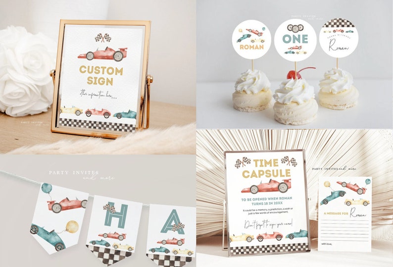 Editable Race Car First Birthday Invitation Bundle Racing - Etsy