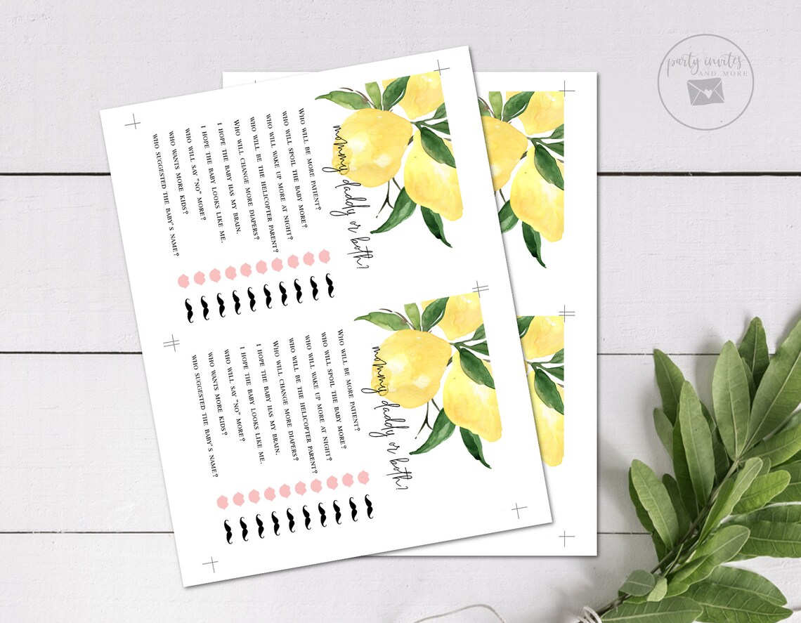 Lemon Baby Shower Games, Printable Baby Shower Games Bundle, Wishes for ...