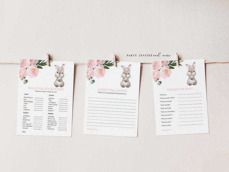 Bunny Baby Shower Game Bundles Printable Girl Floral and - Etsy