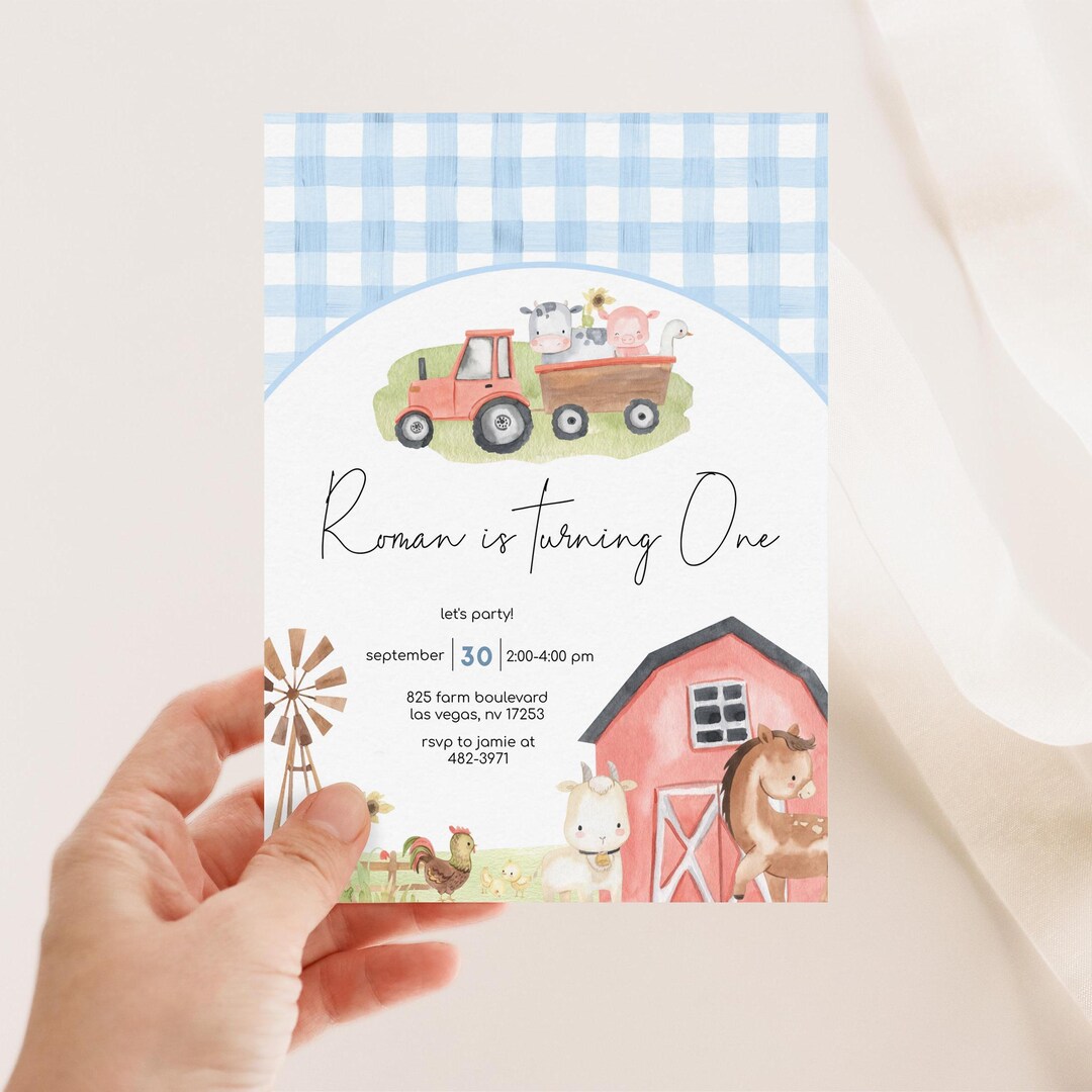 Editable Farm Birthday Invitation, Boy Farm First Birthday Invite, Farm ...