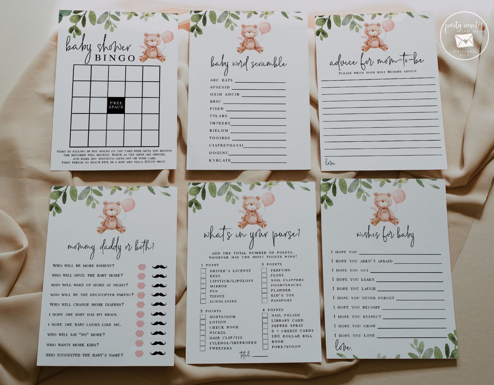 Teddy Bear Baby Shower Games Printable Baby Shower Games | Etsy