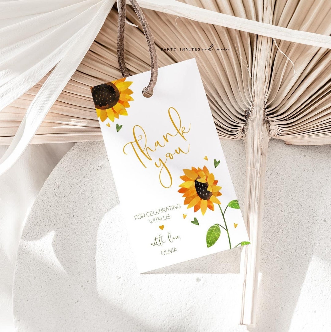 Sunflower Birthday Thank You Tag, Editable Sunflower Baby Shower Favor ...