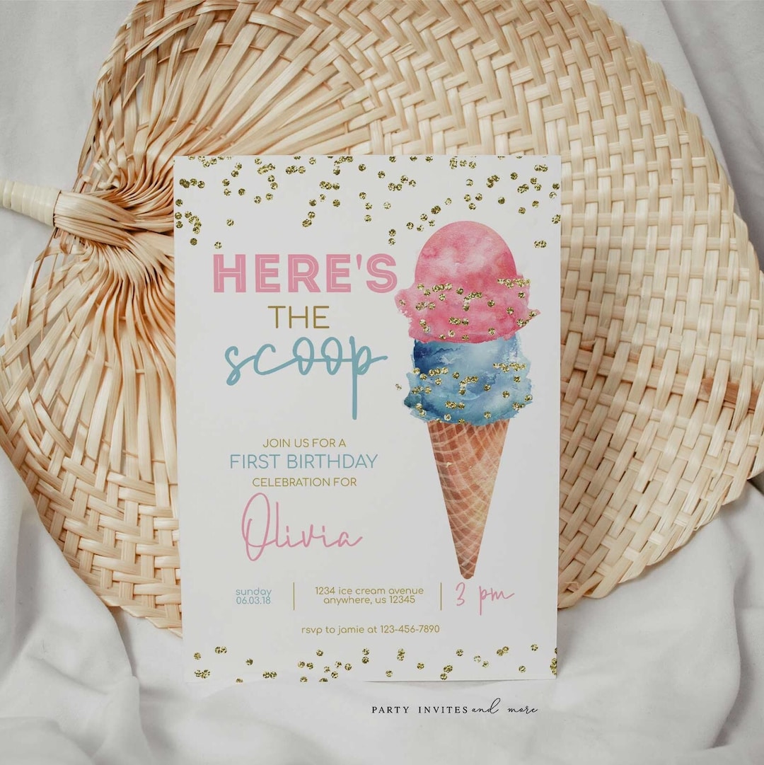 Editable Ice Cream Birthday Invitation, Ice Cream Party Invite, Pink ...