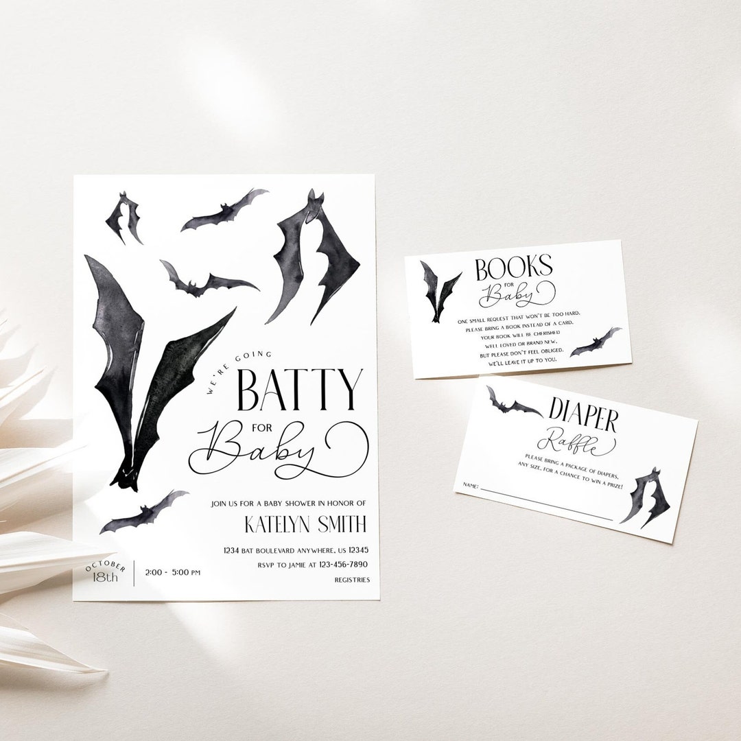 Editable Halloween Bat Baby Shower Invitation Bundle, Gothic Baby ...