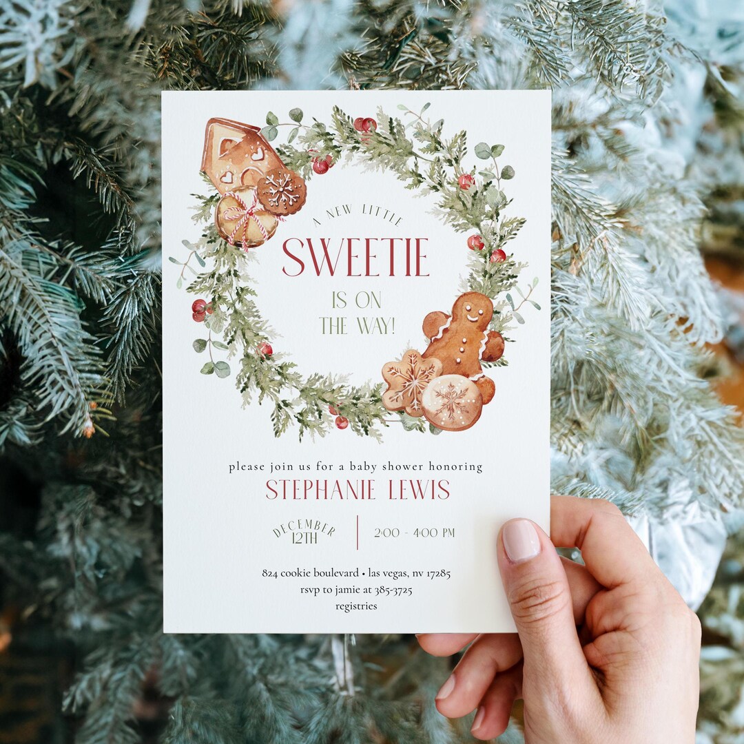 Christmas Gingerbread Cookie Baby Shower Invitation, Winter Holiday ...