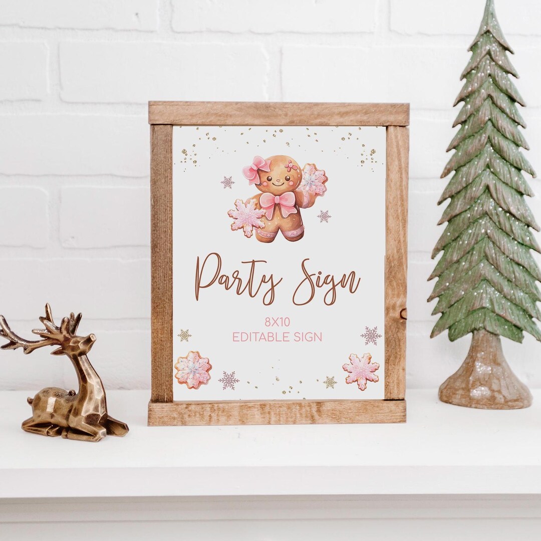 Pink Gingerbread Baby Shower Table Signs, Editable Christmas Cookie ...