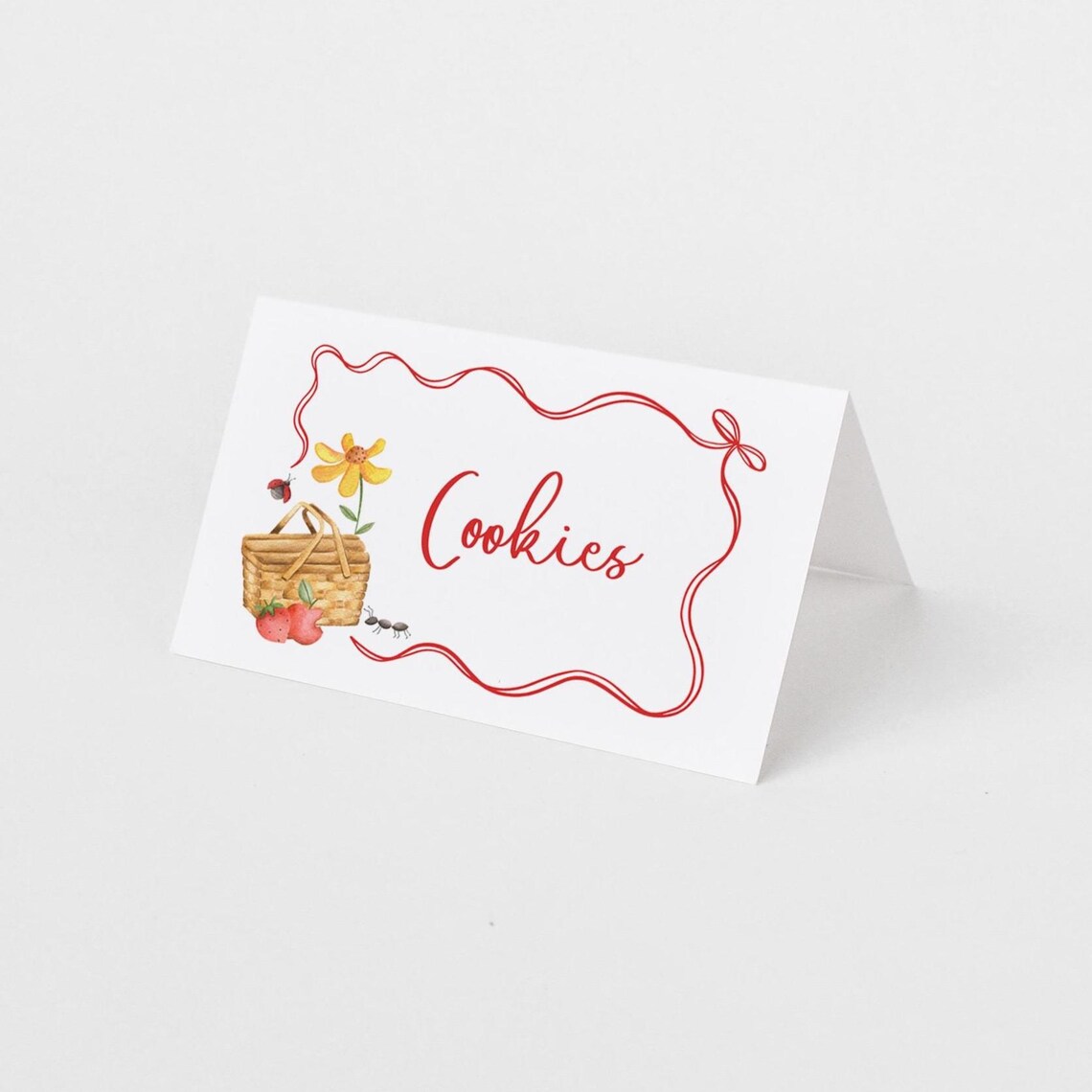 Picnic Birthday Party Place Cards With a Bow Frame, Party Seating Cards ...