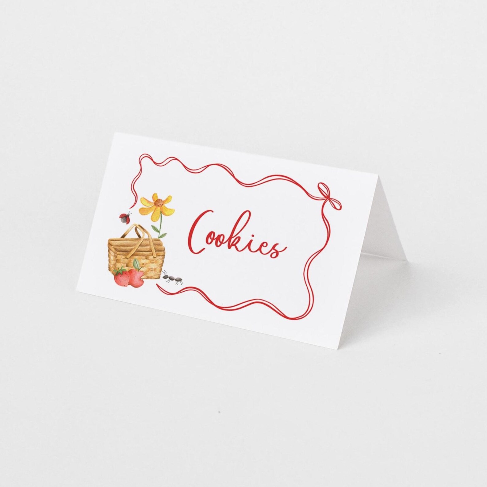 Picnic Birthday Party Place Cards With a Bow Frame, Party Seating Cards ...