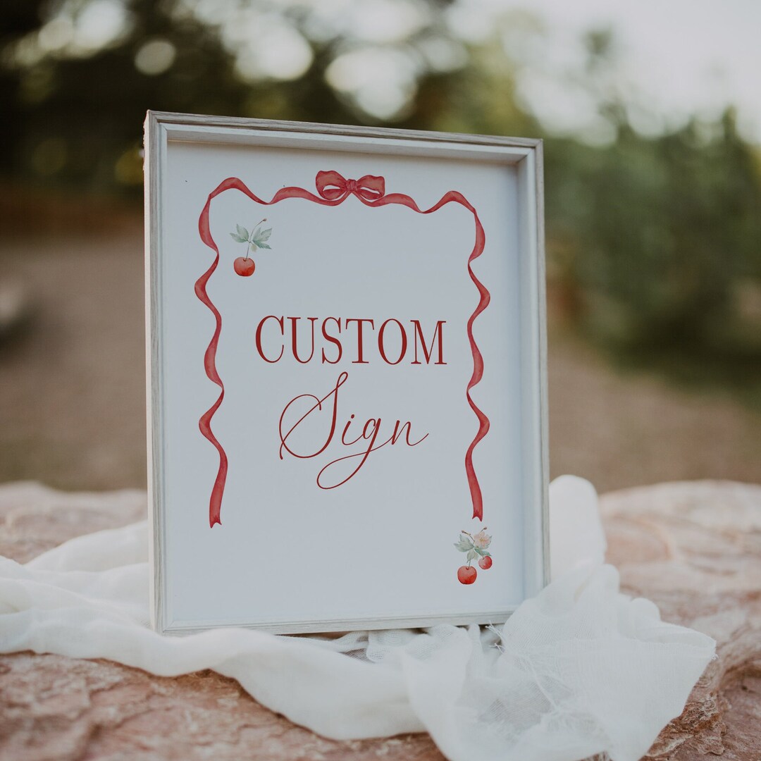 Cherry Birthday Party Custom Sign, Editable Cherry Baby Shower Sign ...