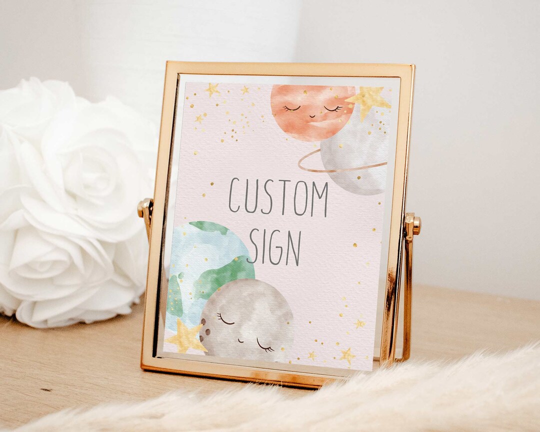 Outer Space Custom Sign, Editable Girl Outer Space Birthday Sign ...